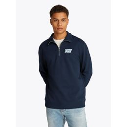 Sweatshirt Tommy Jeans "TJM REG BUBBLE QRTR ZIP FRNT/BCK", Herren, Gr. L, blau (schwarz night navy), Sweatware, Obermaterial: 100% Baumwolle, regular fit, Sweatshirts Sweatshirt, mit großem Rückenprint