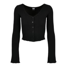 Langarmshirt Urban Classics "Urban Classics Damen Ladies Cropped Rib Cardigan", Mädchen, Gr. XL, schwarz, 97% Baumwolle, 3% Elasthan, unifarben, slim fit, V-Ausschnitt, Shirts