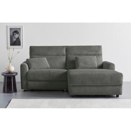 OTTO HOME Ecksofa »JENNA, L-Form, 209cm, manuelle u. elektrische Funktion, mit USB A/C, « Liegefunktion 105°-150°, Federkern, Cord anthrazit