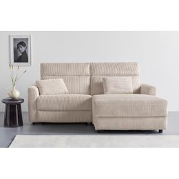 OTTO HOME Ecksofa »JENNA, L-Form, 209cm, manuelle u. elektrische Funktion, mit USB A/C, « Liegefunktion 105°-150°, Federkern, Cord creme