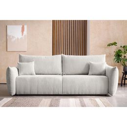 Home Affaire 3-Sitzer »MAVAS Schlafsofa mit Bettkasten« ca.240/108cm (Liegefläche 212/145 cm), Cord, Chenille, Struktur Hellgrau