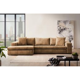 Home Affaire Ecksofa »SLEETLAND XXL in Samtvelours oder Vintage-Leder-Optik, L-Form, « besonders groß und bequem Cognac