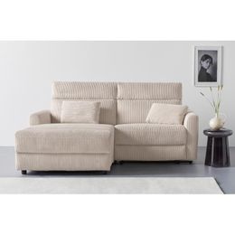 OTTO HOME Ecksofa »JENNA, L-Form, 209cm, manuelle u. elektrische Funktion, mit USB A/C, « Liegefunktion 105°-150°, Federkern, Cord creme