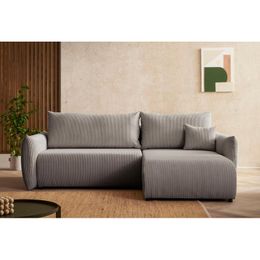 Home Affaire Ecksofa »MAVAS Schlafsofa mit Bettkasten, L-Form, « ca.257/127cm (Liegefläche 212/145 cm), Cord, Chenille, Struktur Grau