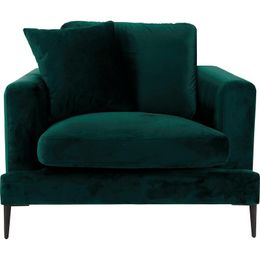 Home Affaire Sessel »Cozy Loungesessel, Designersessel, Maße B/T/H: 91/97/80 cm« mit Metallbeinen und Zierkissen dunkelgrün
