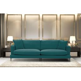 Home Affaire Big-Sofa &raquo;Cozy elegantes Designsofa, Ma&szlig;e B/T/H: 252/97/80 cm&laquo; mit losen Kissen und Metallbeinen blau Samtoptik (100% Polyester);Struktur