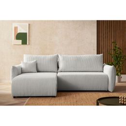 Home Affaire Ecksofa »MAVAS Schlafsofa mit Bettkasten, L-Form, « ca.257/127cm (Liegefläche 212/145 cm), Cord, Chenille, Struktur Hellgrau
