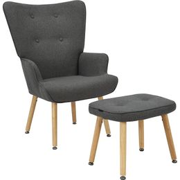 OTTO HOME Ohrensessel »PERHAM, Sessel mit Hocker im Set, Knopfheftung, Massivholz-Füße, « komfortabler Relaxsessel und Sitz-Hocker mit...