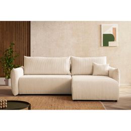 Home Affaire Ecksofa »MAVAS Schlafsofa mit Bettkasten, L-Form, « ca.257/127cm (Liegefläche 212/145 cm), Cord, Chenille, Struktur Hellbeige
