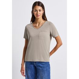 Street One Damen Street One T-Shirt mit Schmuckdetails und V-Ausschnitt beige 38