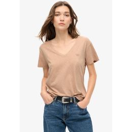 Superdry V-Shirt »STUDIOS SLUB EMB VEE TEE«, strukturiertes T-Shirt mit V-Ausschnitt und Stickerei Light Taupe XXS XXS Basic Shirt von Superdry