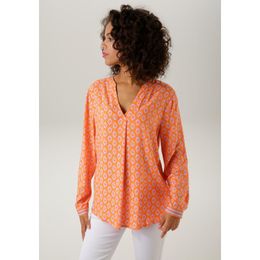 Aniston CASUAL Schlupfbluse mit extravagantem, graphischem Druck orange-wei&szlig;-pink 44 44 Bluse aus weich fallender Viskose