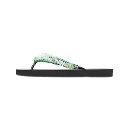 Uzurii Slipper & Pantoletten - Zehentrenner Macrame Green Blossom - Gr. 41,5 (EU) - in Schwarz - f&uuml;r Damen
