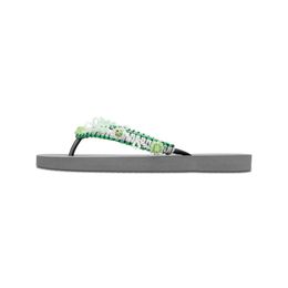 Uzurii Slipper & Pantoletten - Zehentrenner Macrame Green Blossom - Gr. 37,5 (EU) - in Silber - f&uuml;r Damen