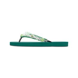 Uzurii Slipper & Pantoletten - Zehentrenner Macrame Green Blossom - Gr. 39,5 (EU) - in Beige - f&uuml;r Damen
