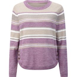 CR&Eacute;ATION L Damen Langarm-Pullover mit Zierkn&ouml;pfen violett-sesam-geringelt Gr&ouml;&szlig;e 38