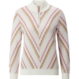 CR&Eacute;ATION L Damen Stehkragenpullover mit Jacquard-Muster ecru-altrosa-gemustert Gr&ouml;&szlig;e 40