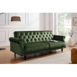 Riess Ambiente Chesterfield 3-Sitzer Sofa MAISON BELLE AFFAIRE 220cm moosgrün Samt mit Schlaffunktion Riess-Ambiente Wohnzimmer