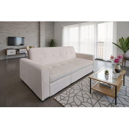 Riess Ambiente Ausziehbares Schlafsofa SMART 180cm beige Cord 2-Sitzer Couch mit Nosagfederung Riess-Ambiente Wohnzimmer Landhaus Modern Skandinavisch