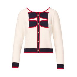 Adrianna Papell Pullover 'Textured Contrast Double Bow Crop Pullover Sweater' Damen Größe XS blau / rot / weiß