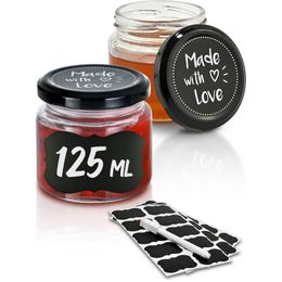 Praknu 25 Marmeladengl&auml;ser Klein 125ml - Mit Etiketten & Stift - Luftdicht - | Gr.: onesize