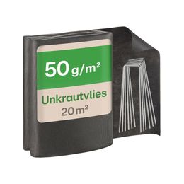Praknu Unkrautvlies 50g/m² mit 12 Erdankern - Gartenvlies 20 m² (2x10m) | Gr.: onesize