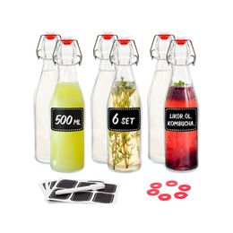 Praknu 6er Set Glasflaschen 500ml mit B&uuml;gelverschluss - B&uuml;gelflaschen Zum | Gr.: onesize