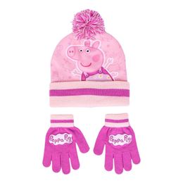 2-tlg. Winter Set: Peppa Pig Bommelmütze & Handschuhe in Pink | Gr.: onesize