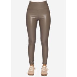SASSYCLASSY Thermo Leggings in Lederoptik in Taupe | Gr.: L