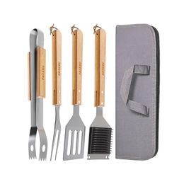 Praknu Grillbesteck Set mit Holzgriffen - Mit Tragetasche Hitzebest&auml;ndig und | Gr.: onesize