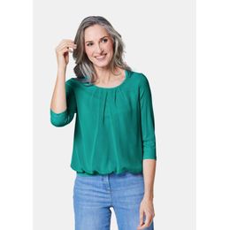 GOLDNER Blusenshirt Chiffon-Shirt mit 3/4-Arm, Rundhals in smaragdgrün | Gr.: 42