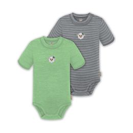 Normani Outdoor Sports 2er Set Doppelpack Baby Merino Body in Gr&uuml;n/Grau | Gr.: 86