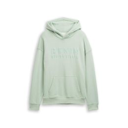Tom Tailor Denim Herren Relaxed Fit Hoodie Sweatshirt mit Print, gr&uuml;n, Uni, Gr. XL