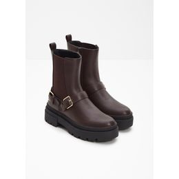 bonprix Chelsea-Boots mit Schnallen, braun, Gr.36, Modischer Chelsea Boot mit dekorativen Schnallen