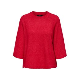 Strickpullover Only "ONLSIMONI 3/4 PULLOVER KNT NOOS", Damen, Gr. S, true rot detail:melange, Strick, Obermaterial: 74% Polyacryl, 24% Polyester, 2% Elasthan, meliert, regular fit hüftlang, Rundhals, weit, Pullover, mit Fledermaus-Ärmeln
