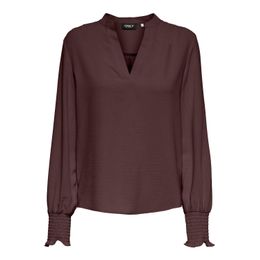 Blusenshirt Only "ONLMETTE V-NECK LS SMOCK TOP NOOS WVN", Damen, Gr. M, decadent chocolate, Web, Obermaterial: 100% Polyester, unifarben, regular fit normal, V-Ausschnitt, gesmokt, Shirts