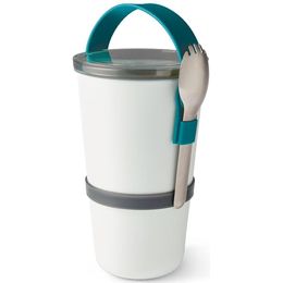 Lunchbox BLACK+BLUM, blau (ozean), B:12cm H:20cm, Lebensmittelaufbewahrungsbeh&auml;lter, Lunchbox, 2-in-1, mit Tragegurt und G&ouml;ffel (Gabel-L&ouml;ffel-Kombination), 900 ml
