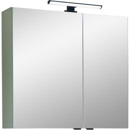 Badezimmerspiegelschrank SAPHIR "Quickset 500, 2 Türen, 67cm breit, LED-Aufsatzleuchte", salbei nachbildung, B:67cm H:64cm T:20cm, Schränke