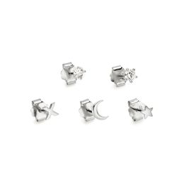 Ohrstecker-Set Bruno Banani "Mulitpack Schmuck Geschenk Silber 925 Ohrschmuckset Stern Mond Kreuz", silber (silberfarben, kristallweiß, kristallweiß), Ohrringe, Damen, Silber 925 (Sterlingsilber), mit Zirkonia (synth.)