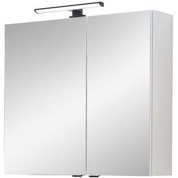 Badezimmerspiegelschrank SAPHIR "Quickset 500, 2 Türen, 67cm breit, LED-Aufsatzleuchte", weiß matt, B:67cm H:64cm T:20cm, Schränke