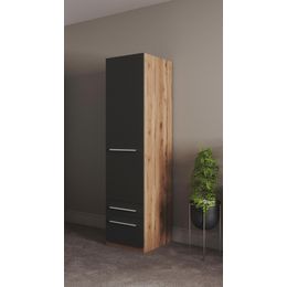 Kleiderschrank Priess "Schrank Garderobe Wäscheschrank Barcelona in 5 Breiten", schwarz (astkernbuche, schwarz), B:48cm H:193cm T:54cm, Holzwerkstoff, Schränke, viel Stauraum, geräumige Schubkästen, mit Spiegel, MADE IN GERMANY