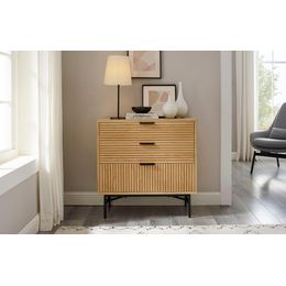 Kommode Salesfever "Visby Stilvolle Stauraumkommode", beige (natur, schwarz), B:80cm H:80cm T:40cm, Furnier, MDF, Metall, Sideboards, Eiche Echtholzfurnier