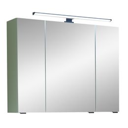 Badezimmerspiegelschrank SAPHIR "Quickset 500, 3 Türen, 80cm breit, LED-Aufsatzleuchte", salbei nachbildung, B:80cm H:64cm T:20cm, Schränke