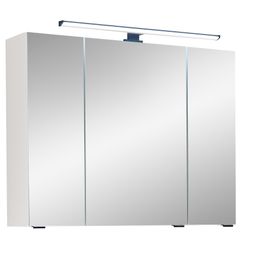 Badezimmerspiegelschrank SAPHIR "Quickset 500, 3 Türen, 80cm breit, LED-Aufsatzleuchte", weiß matt, B:80cm H:64cm T:20cm, Schränke