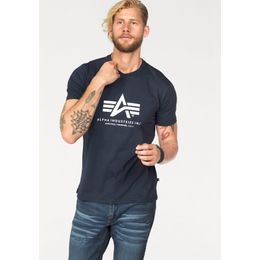 T-Shirt Alpha Industries "Basic T-Shirt", Herren, Gr. M, blau (navy02), Single Jersey, Obermaterial: 100% Baumwolle, bedruckt, regular fit normal, Rundhals, normaler Saum, Shirts