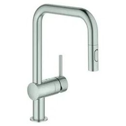 Grohe Minta Einhand-Sp&uuml;ltischbatterie, Ausladung 225mm, U-Auslauf, herausziehbar, Easy Docking, Dual Sp&uuml;lbrause, schwenkbar, 32322DC2, Farbe: Supersteel