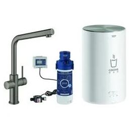Grohe Red Duo Einhand-Sp&uuml;ltischbatterie Set, Ausladung 221mm, L-Auslauf, mit Grohe Red Boiler Gr&ouml;&szlig;e M, 30327AL1, Farbe: hard graphite geb&uuml;rstet