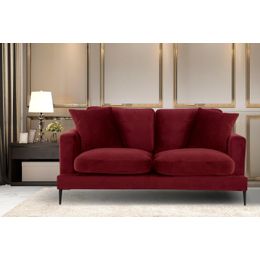 2-Sitzer Home Affaire "Cozy elegantes Designsofa, Ma&szlig;e B/T/H: 151/97/80 cm", rot, B:151cm H:80cm T:97cm, Samtoptik (100% Polyester);Struktur (100% Polyester), Sofas, mit losen Kissen und Metallbeinen