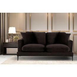 2-Sitzer Home Affaire "Cozy elegantes Designsofa, Ma&szlig;e B/T/H: 151/97/80 cm", braun (espresso), B:151cm H:80cm T:97cm, Samtoptik (100% Polyester);Struktur (100% Polyester), Sofas, mit losen Kissen und Metallbeinen