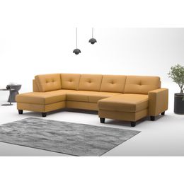 Wohnlandschaft Places of Style "Varese", curry, B:304cm H:91cm T:170cm, Sofas, wahlweise mit Bettfunktion und Bettkasten